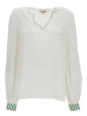 EMPORIO SIRENUSE Embroidered Silk Blouse - Red