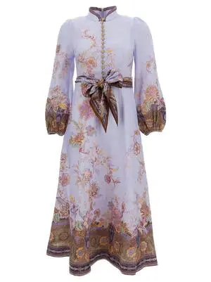 Zimmermann Luna Button Paisley Print Midi Dress Sky Blue