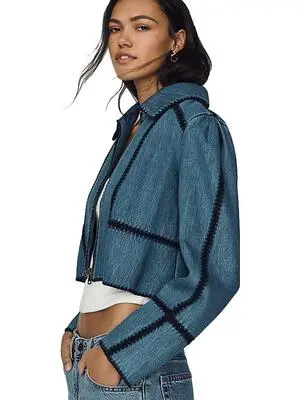 Anthropologie Freya Stitched Zip-up Jacket - Medium Denim