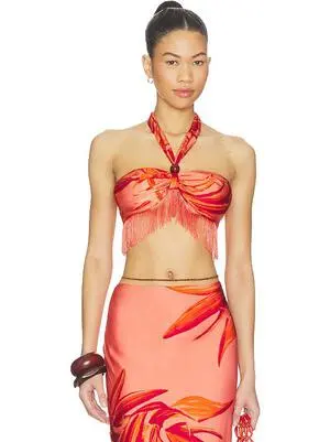 Rococo Sand Halter Neck Fringe Top - Orange