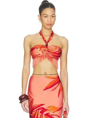 Rococo Sand Halterneck Fringe Top - Orange