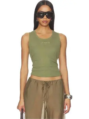 Balmain Balmain Paris Embroidered Jersey Tank Top Army