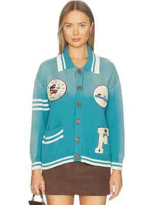 FOUND Varsity Patch Collared Cardigan - Blue