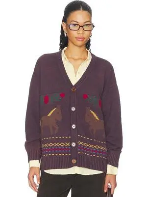 FOUND Horse Jacquard Cardigan - Purple