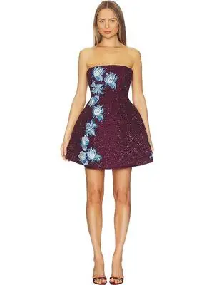 LA FUORI Floral Embroidered Sequin Dress - Wine