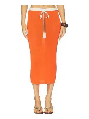 LESLIE AMON Knit Midi Skirt With Drawstring Detail - Orange