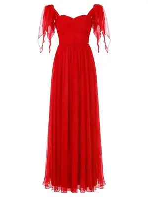 ROSERRY Elizabeth Off-The-Shoulder Pleated Maxi Dress Red