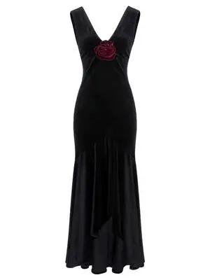 ROSERRY Rose-Appliqué High-Low Dress