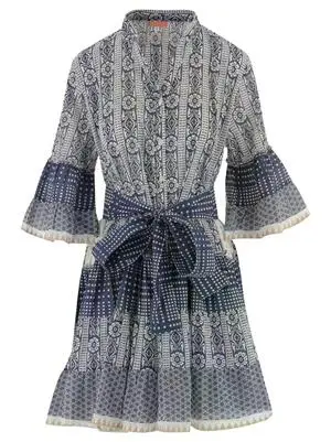 PEP'S Geometric-pattern Ruffled Dress - Blue