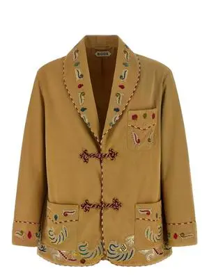 BODE Feather Runner Smoking Embroidered Blazer - Neutrals
