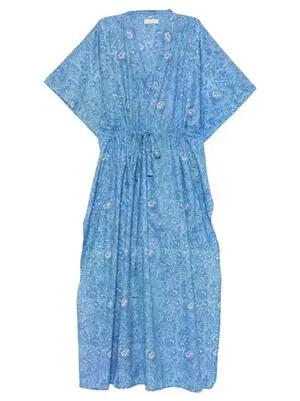 ELLEBLEU Floral-print Drawstring-waist Dress - Blue