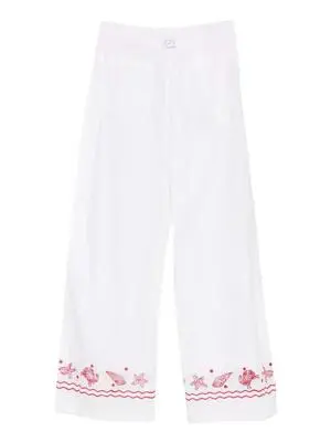 Maison Labiche Embroidered Wide-Leg Trousers White