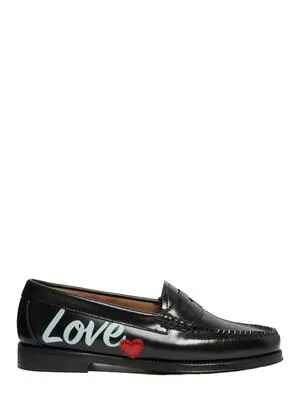 G.H.BASS Polished Heart Printed Leather Loafers - Black