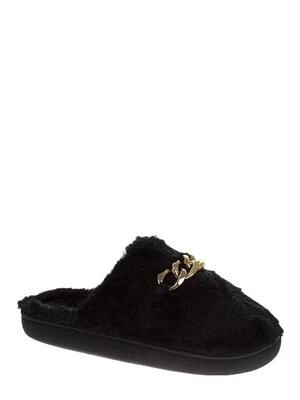 Badgley Mischka Chain Link Faux Fur Slippers - Black