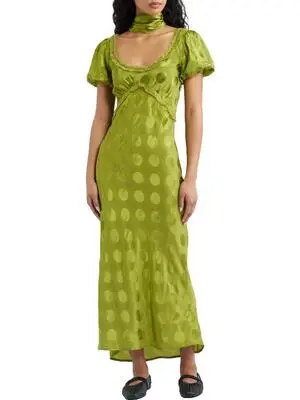 DAMSON MADDER Aoife Dot Satin Jacquard Dress - Green