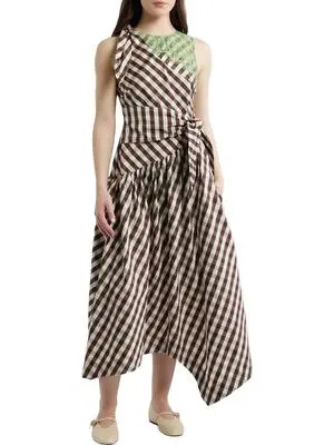 DAMSON MADDER Gisele Lace Detail Check Dress - Chocolate