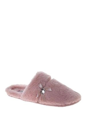 Badgley Mischka Embellished Faux Fur Mule Slippers - Pink