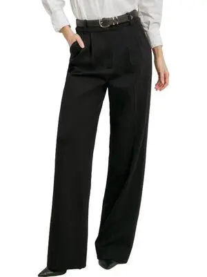 FAVORITE DAUGHTER Pleated Wide-leg Trousers - Black