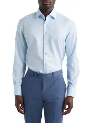1863 BY ETERNA Modern Fit Solid Non-iron Cotton Oxford Cloth Dress Shirt - Light Blue
