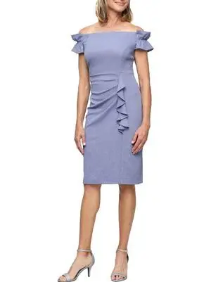 SL FASHIONS Ruffle Glitter Cocktail Dress - Periwinkle