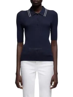 7 For All Mankind Piped Rib Polo Sweater - Navy