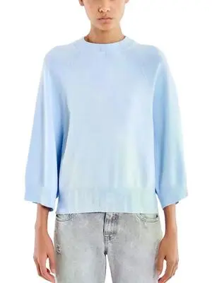 VICOLO Raglan Sleeve Ribbed Trim Sweater - Blue