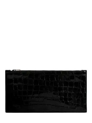 YU MEI Hannah Envelope Crocodile-embossed Leather Pouch - Black