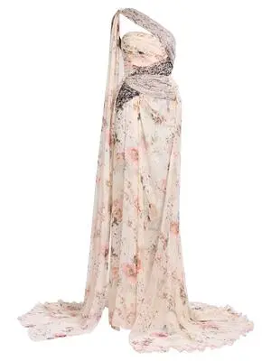 Elie Saab Printed Chiffon One-shoulder Maxi Gown - Multi