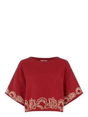 RAFFYA Milly Embroidered Open Back Blouse - Red