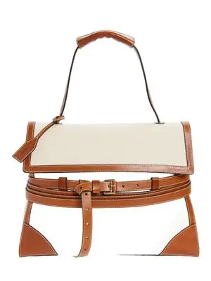 Moschino Medium Tie Me Canvas & Leather Shoulder Bag - Natural/hide