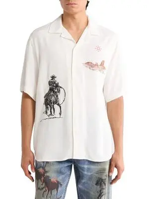 ONE OF THESE DAYS Tomorrow Has Already Spoken Embroidered Camp Shirt - Bone