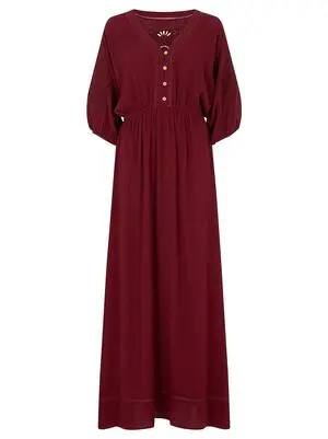 RAFFYA Somerton Embroidered Maxi Kaftan - Red