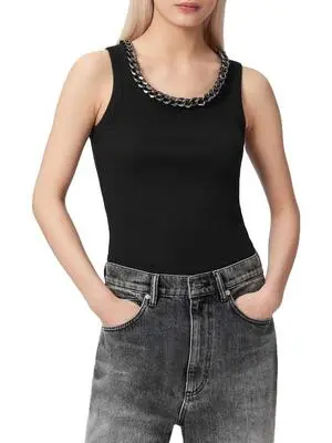 ALLSAINTS Lucy Chain Embellished Rib Knit Tank - Black