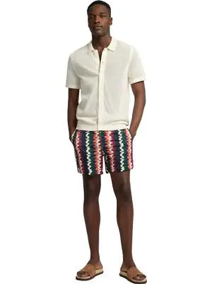 Onia Crochet Knit Button Up Short Sleeve Shirt Egret
