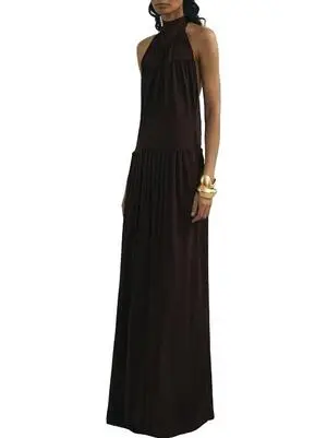 REISS Luna Halter Gown - Chocolate