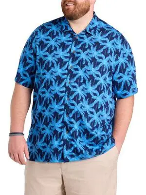 OAK HILL BY DXL Big & Tall Palm Tree Print Sport Shirt V2 - Navy