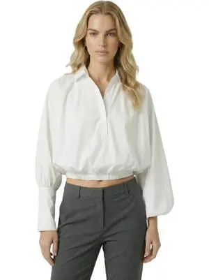 MODENAIRE Long Sleeve Cropped Blouse