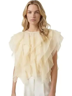 MODENAIRE Sheer Ruffled Tulle Blouse - Cream