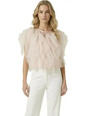 MODENAIRE Sheer Ruffled Tulle Blouse - Pale Pink