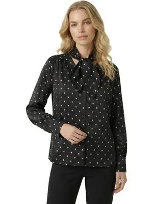 MODENAIRE Polka Dot Tie Neck Blouse