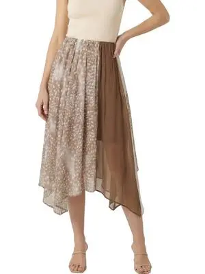 MODENAIRE Printed Sheer Overlay Midi Skirt