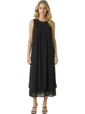 MODENAIRE Pleated Sleeveless Midi Dress - Black