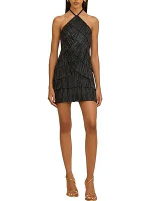 Cult Gaia Varsha Halter Tiered Minidress - Black