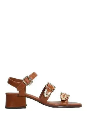 AREZZO Buckle-detail Leather Heeled Sandals - Brown
