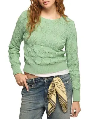 Lucky Brand Open Stitch Crewneck Sweater - Grayed Jade