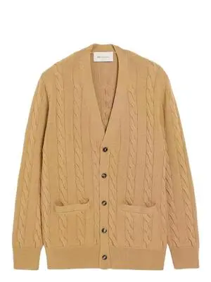 AMI Paris Wool And Cotton Cable-stitch Cardigan - Brown