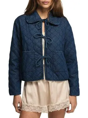 Lucky Brand Quilted Peter Pan Collar Denim Jacket - Navy