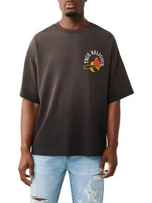 True Religion Oversized Floral Snake Graphic T-shirt - Jet Black