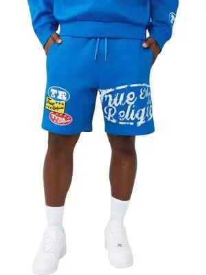 True Religion Logo Patch Cotton-blend Sweat Shorts - Lapis Blue