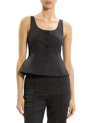 Theory Linen-blend Button-detailed Vest - Black